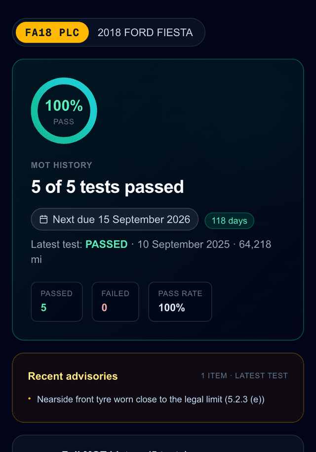 Free MOT History Check 2026 — Full MOT Results | Free Plate Check